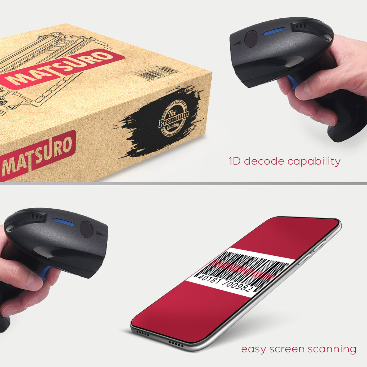 Wireless 1D Red Light Barcode Scanner DS5100 – Matsuro Original